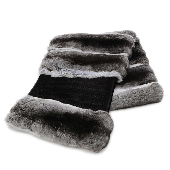 Fendi | Accessories | Fendi Fur Muffler Silk Shawl Greywhite | Poshmark